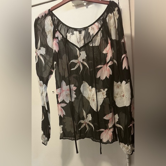 Karen Kane | Tops | Karen Kane Black And White Floral Sheer Long Sleeve ...